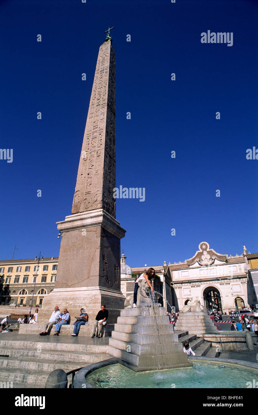 Italy, Rome, Piazza del Popolo, Obelisco Flaminio, Egyptian obelisk ...