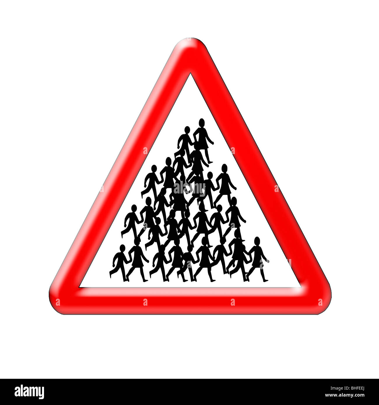 Warning Road Sign with silhouettes of lots of children. Conceptual ...