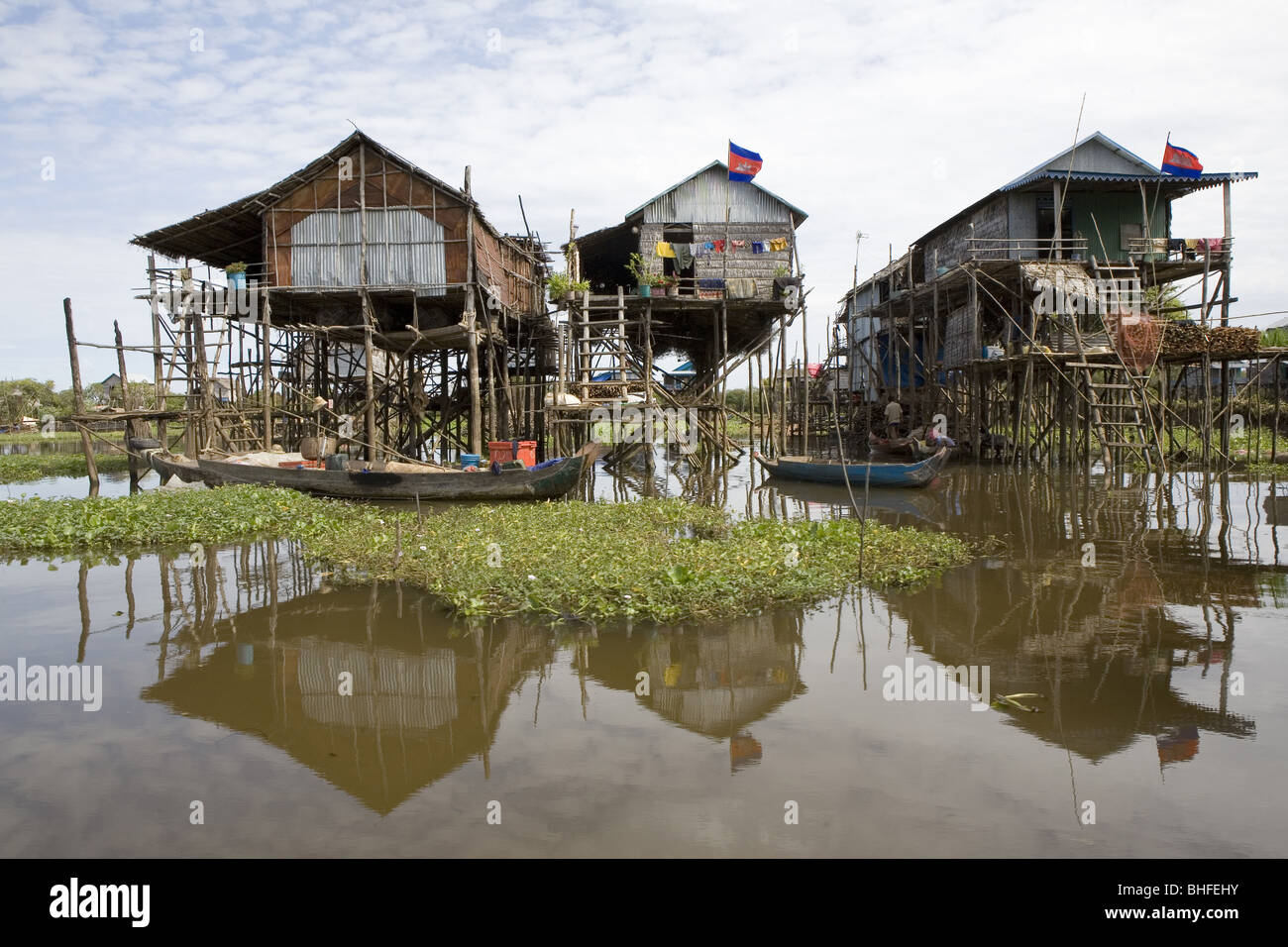 Stilted houses at fishing village Kampong Phlug at Tonle Sap Lake, Siem ...