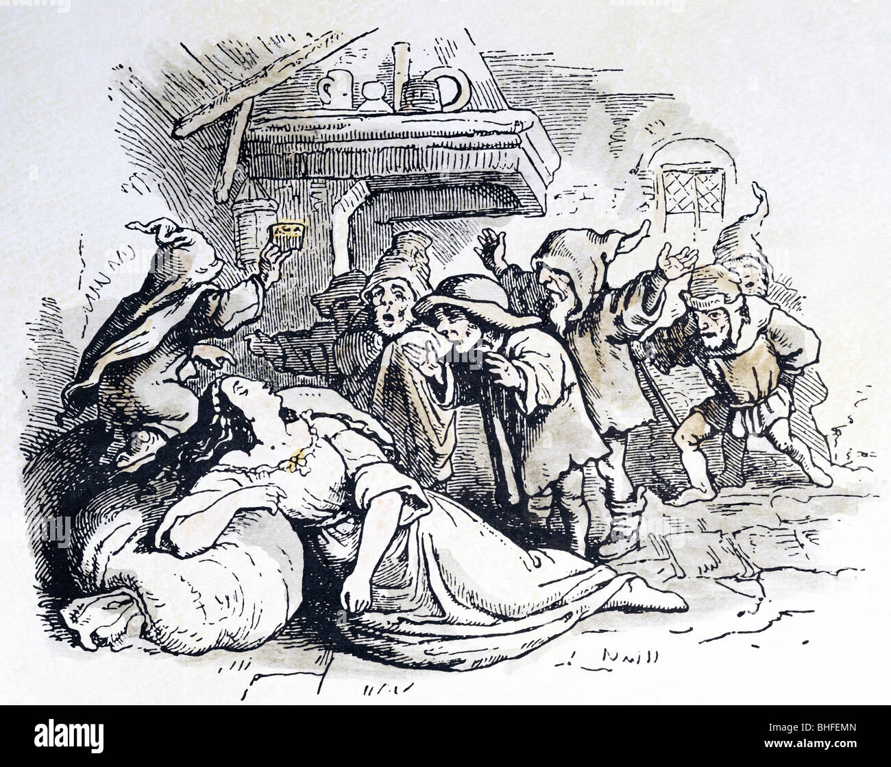 literature, fairy tales, Brothers Grimm, "Little Snow White", coloured ...