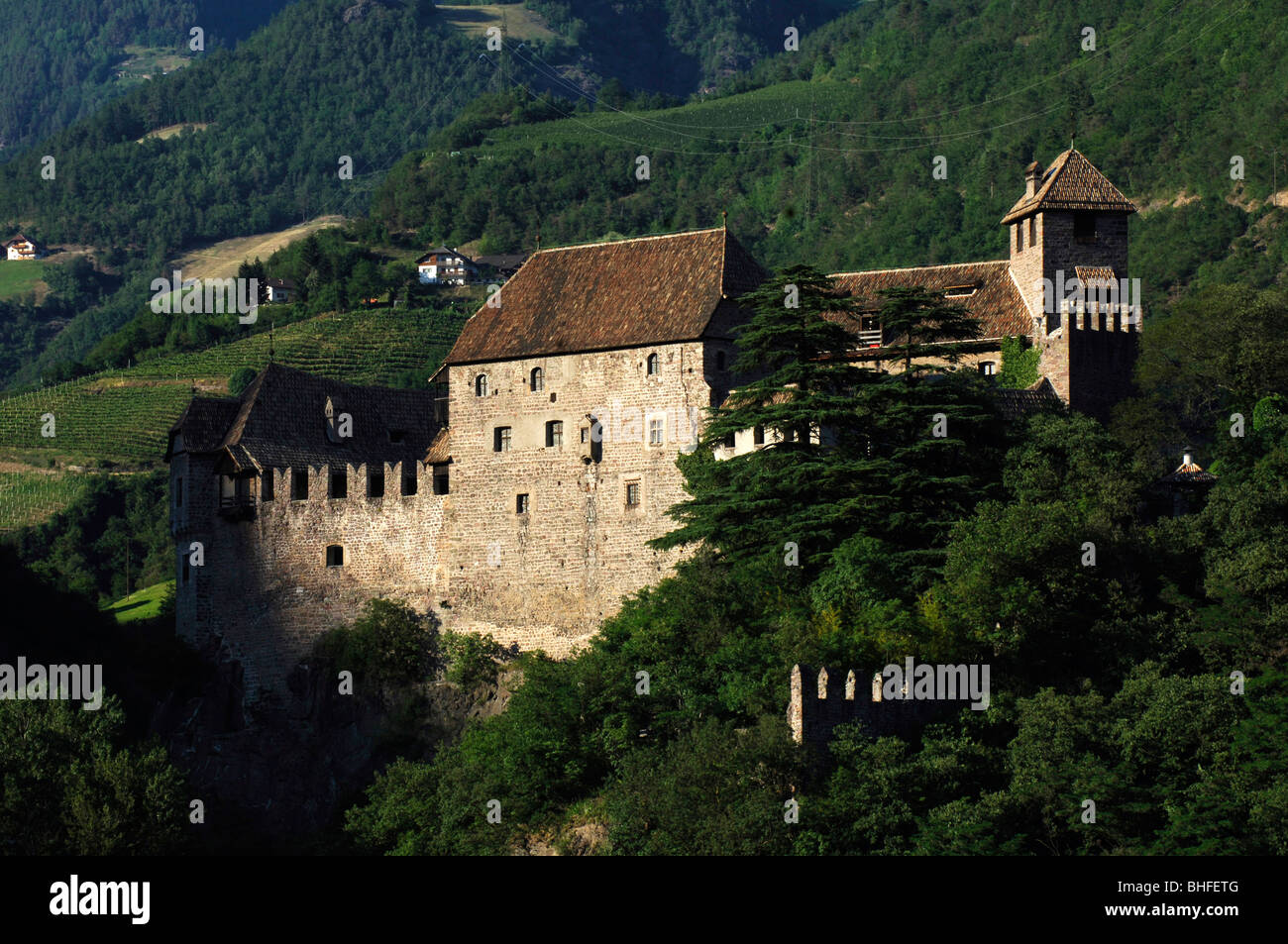 Runkelstein castle in front of a mountainside, South Tyrol, Italy ...