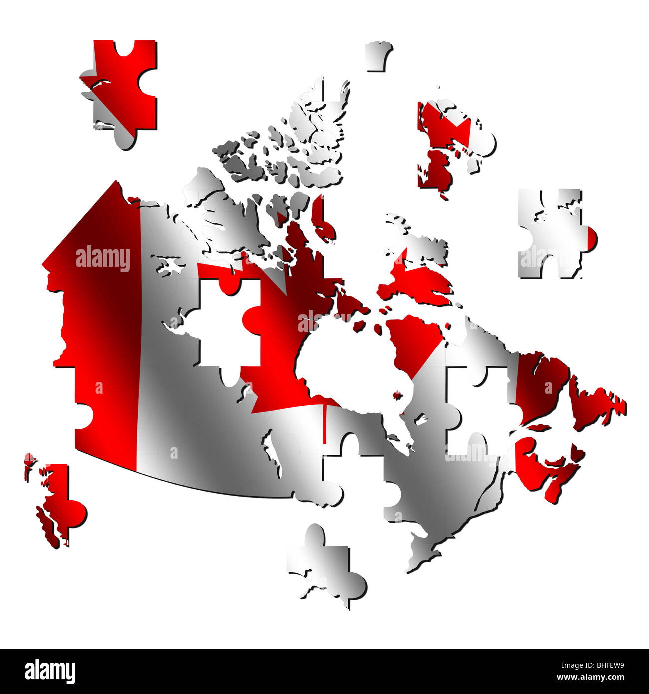 Canada map rippled flag jigsaw with shadow illustration Stock Photo - Alamy