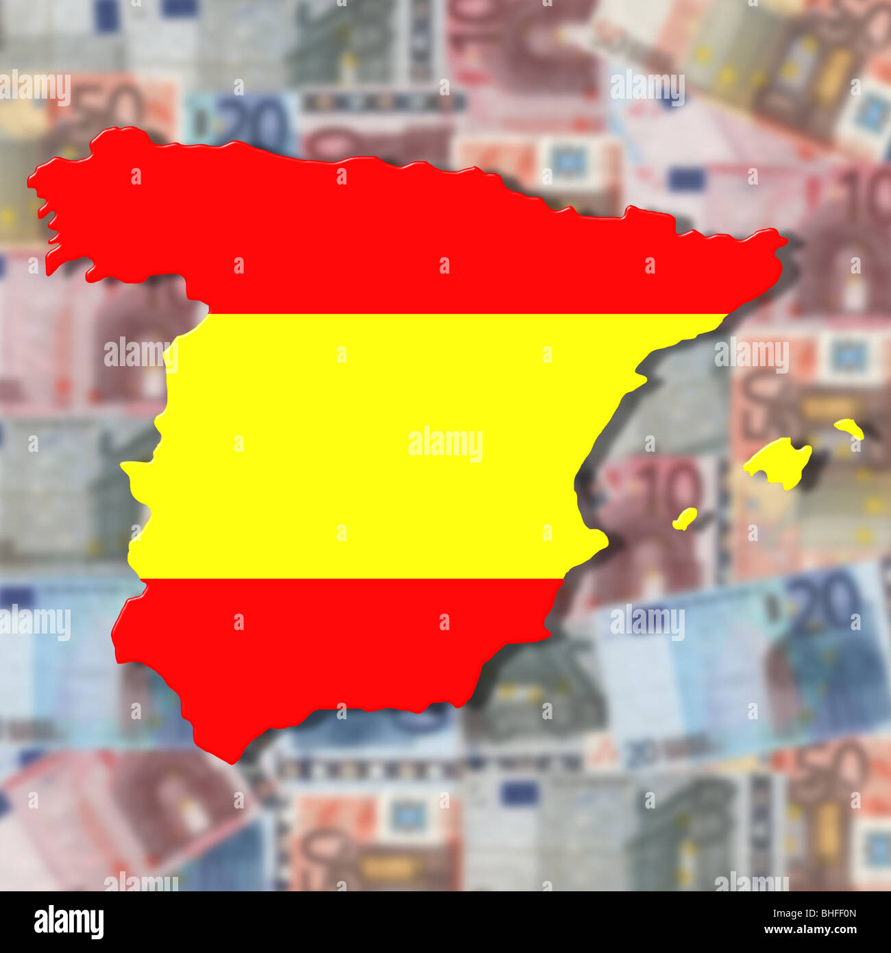 Spain Map flag on blurred euro currency illustration Stock Photo - Alamy