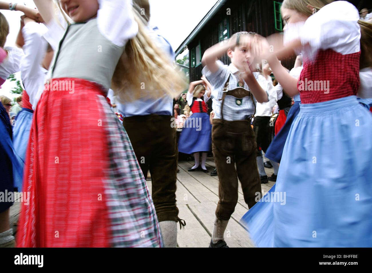 Children wearing traditional costumes dancing, Styria, Austria Stock ...
