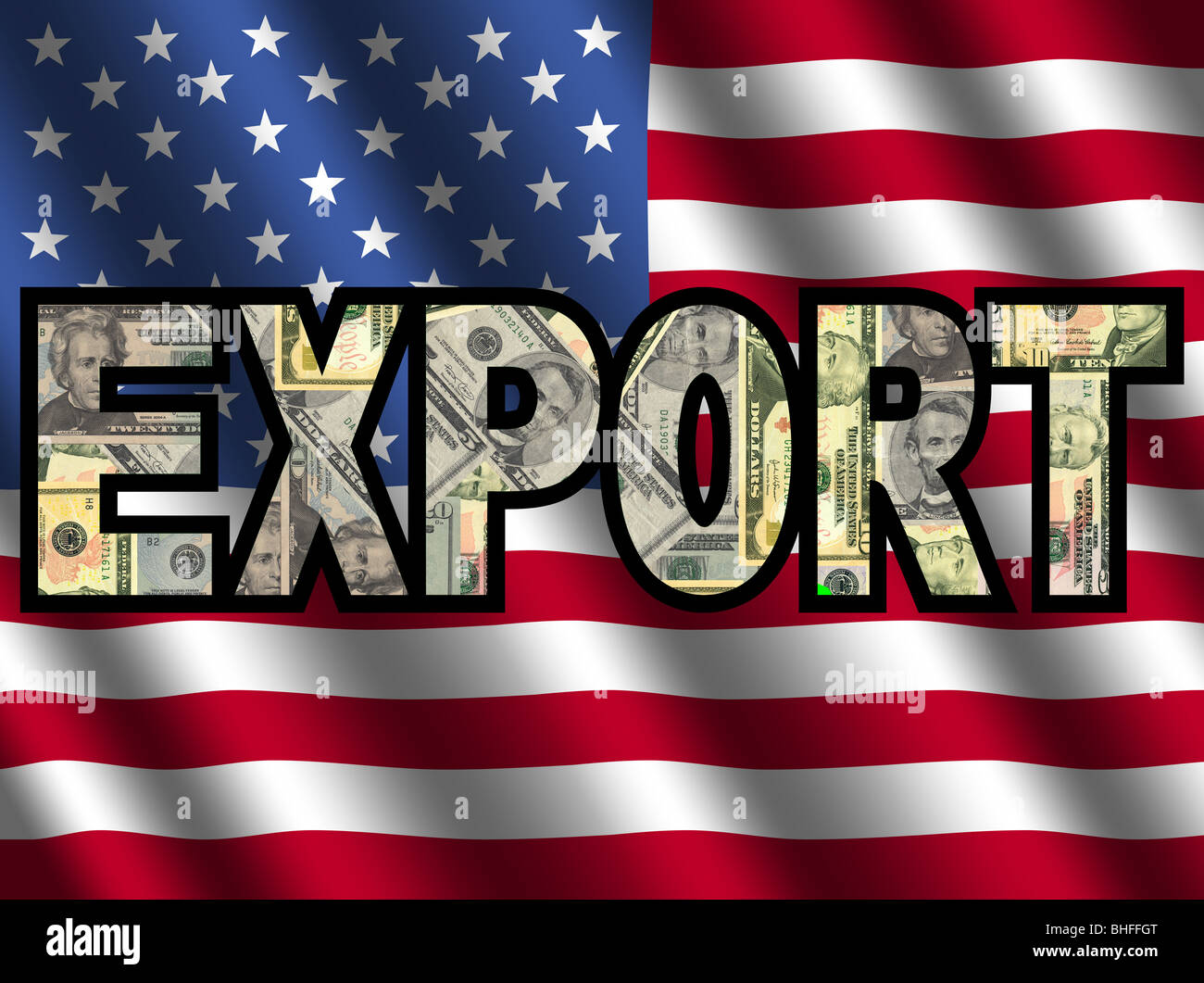Export Text with dollars and American flag illustration Stock Photo - Alamy