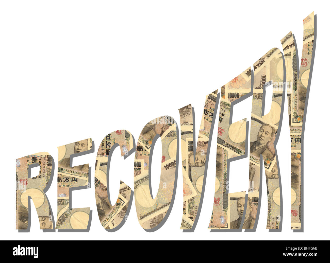 Recovery text with Japanese Yen currency illustration Stock Photo - Alamy