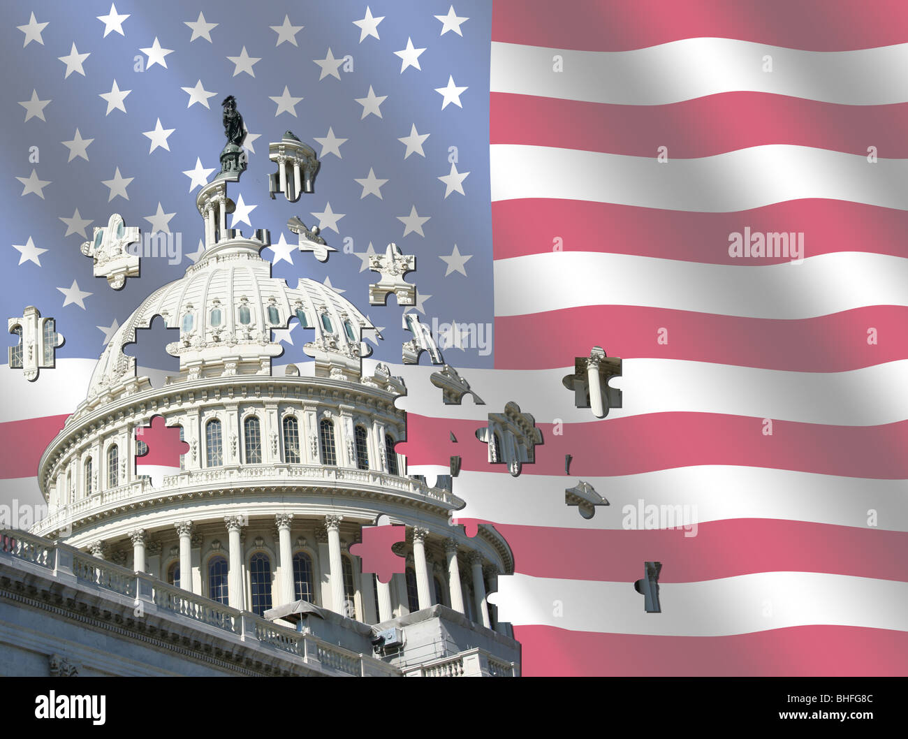 dome of US Capitol building Washington DC with jigsaw effect over ...