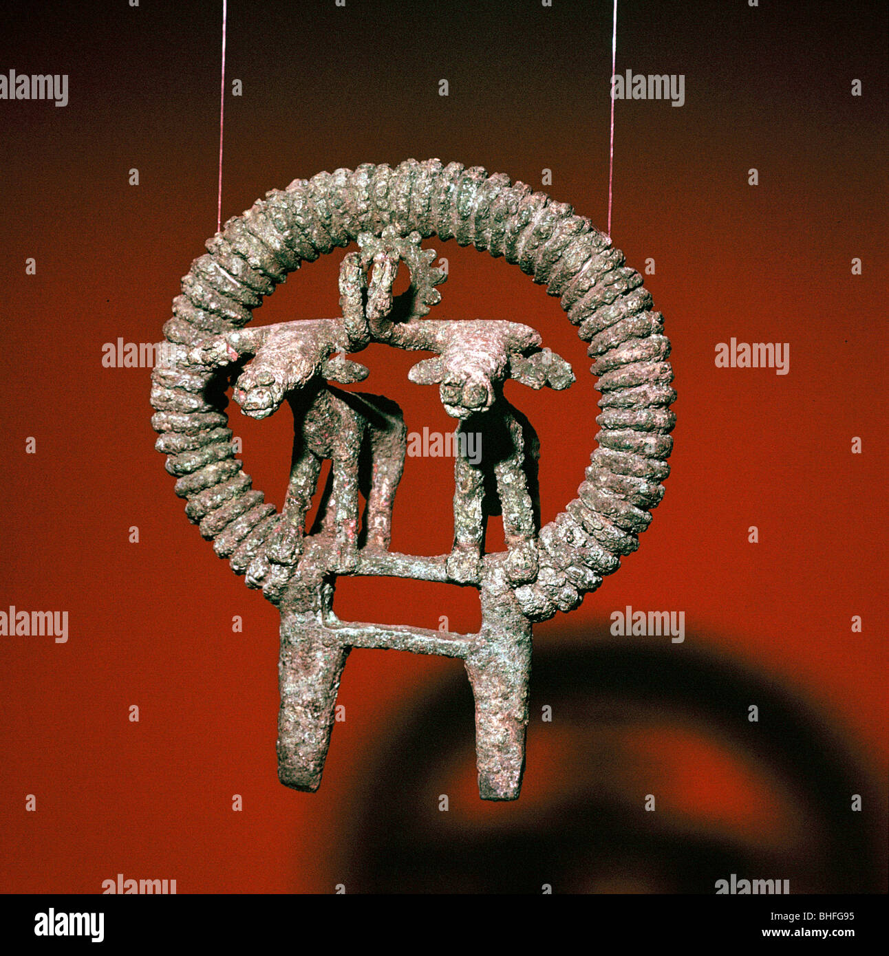 Bronze finial with two bulls, Hatti Culture, 3rd millenium BC. Artist ...