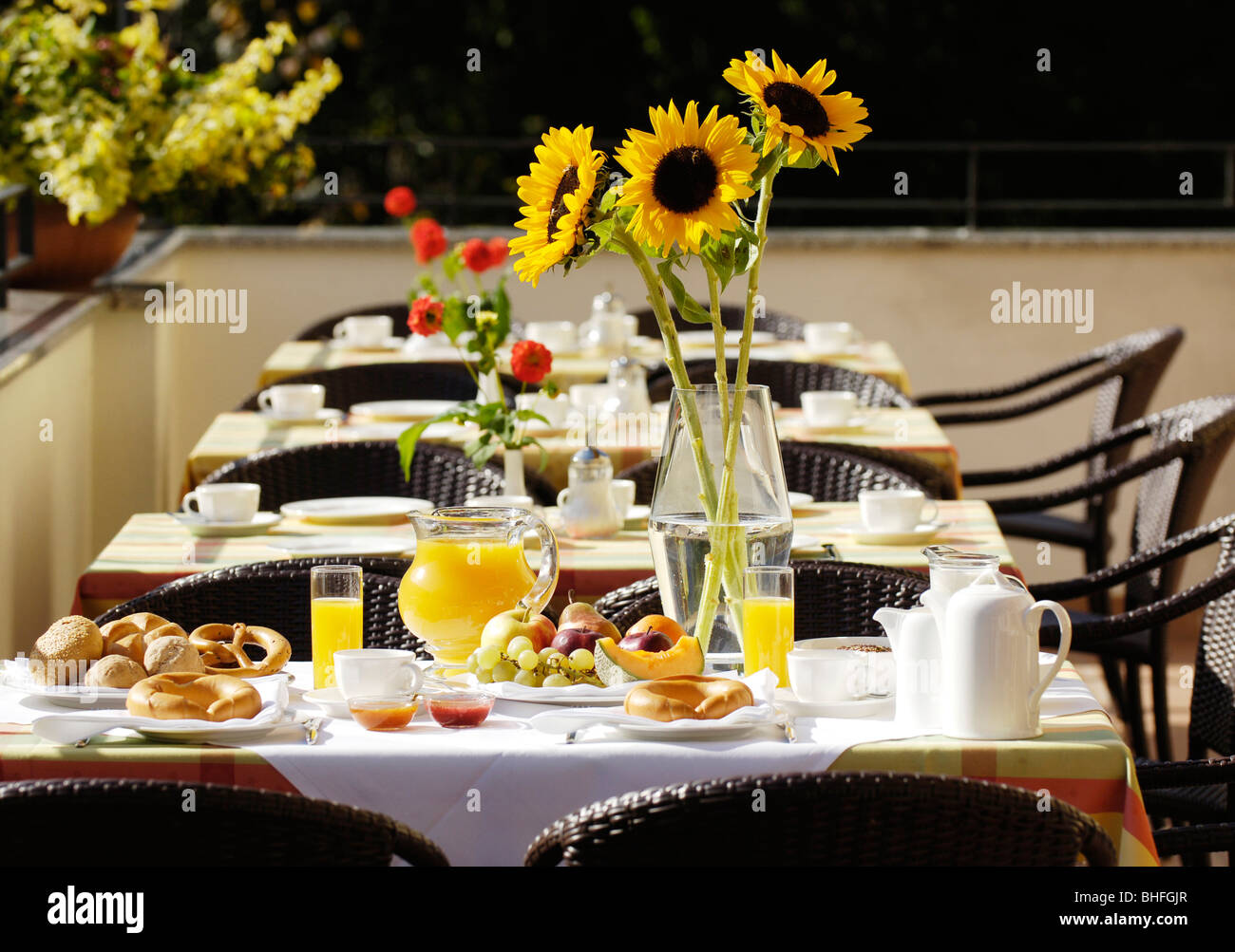 Breakfast table with sunflower in a hotel, Healthy breakfast, South ...
