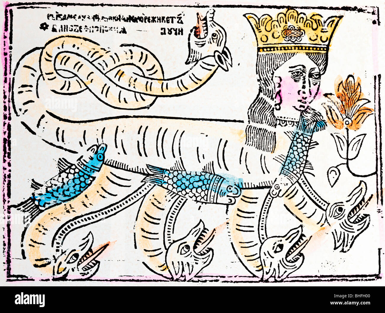 superstition, mythical creatures, Melusina, woodcut, Russia, 1st half ...