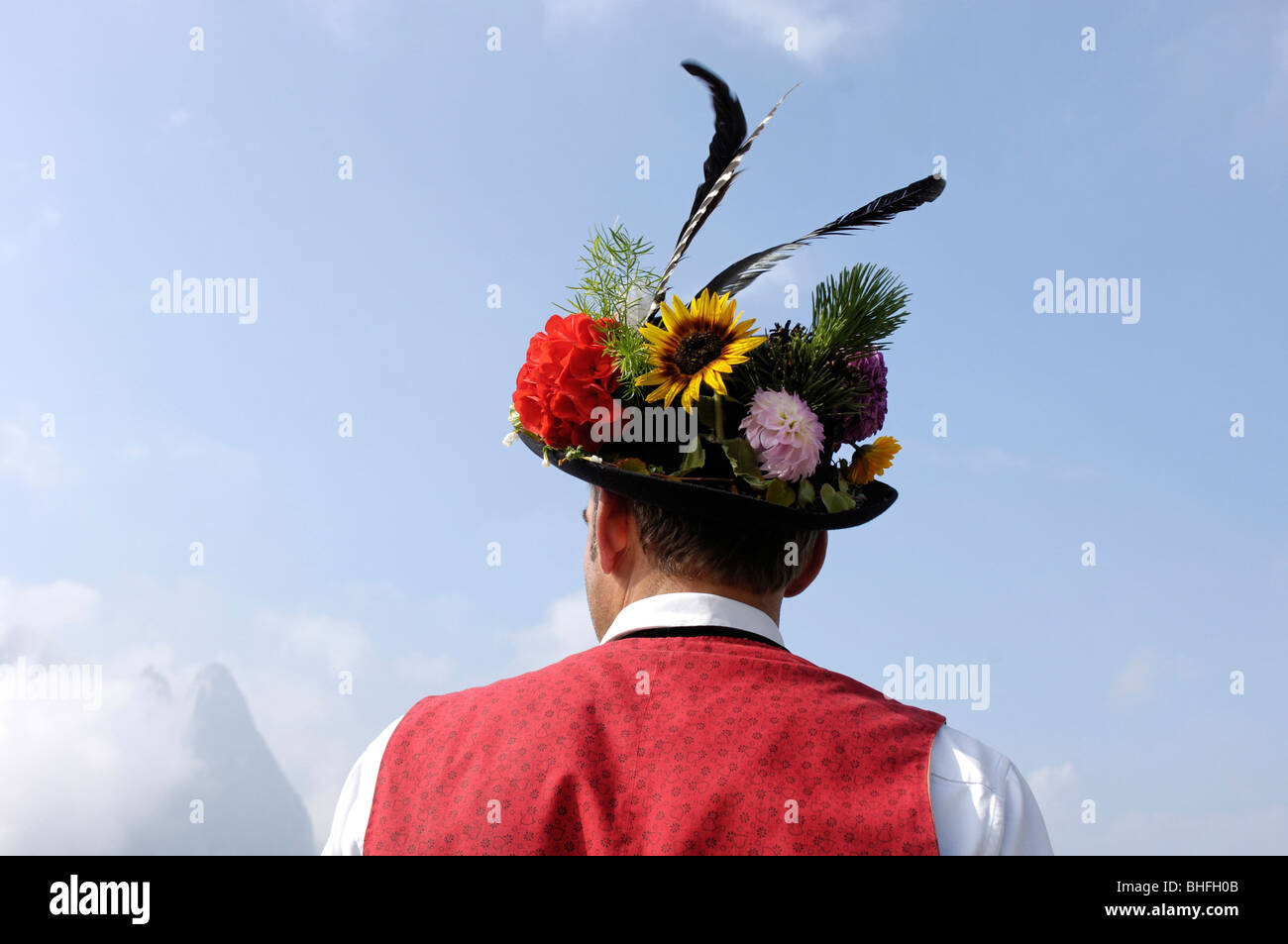 Shepherd with Traditional clothing, hat, Returning to the valley from ...