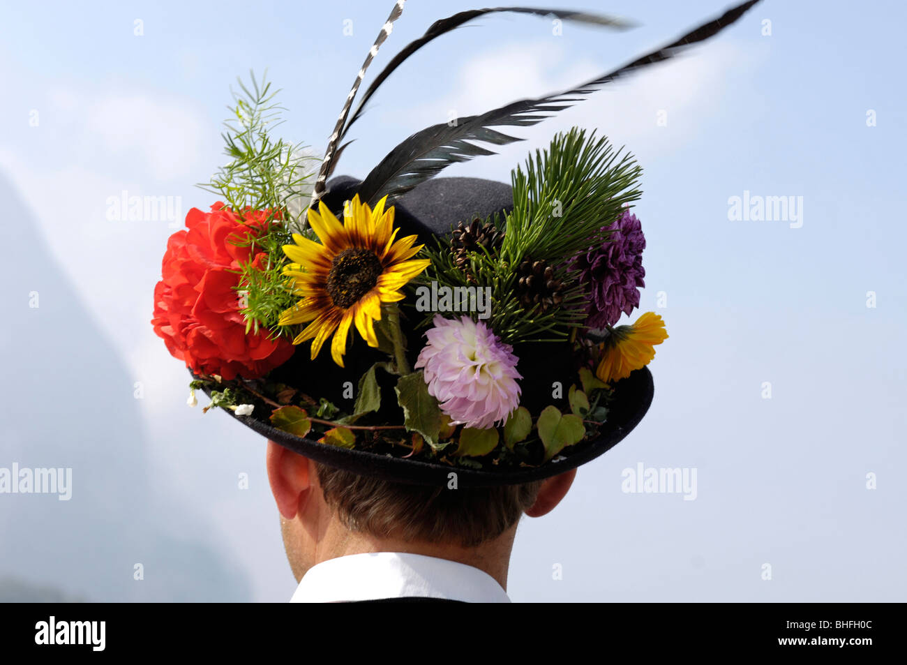 Shepherd with Traditional clothing, hat, Returning to the valley from ...