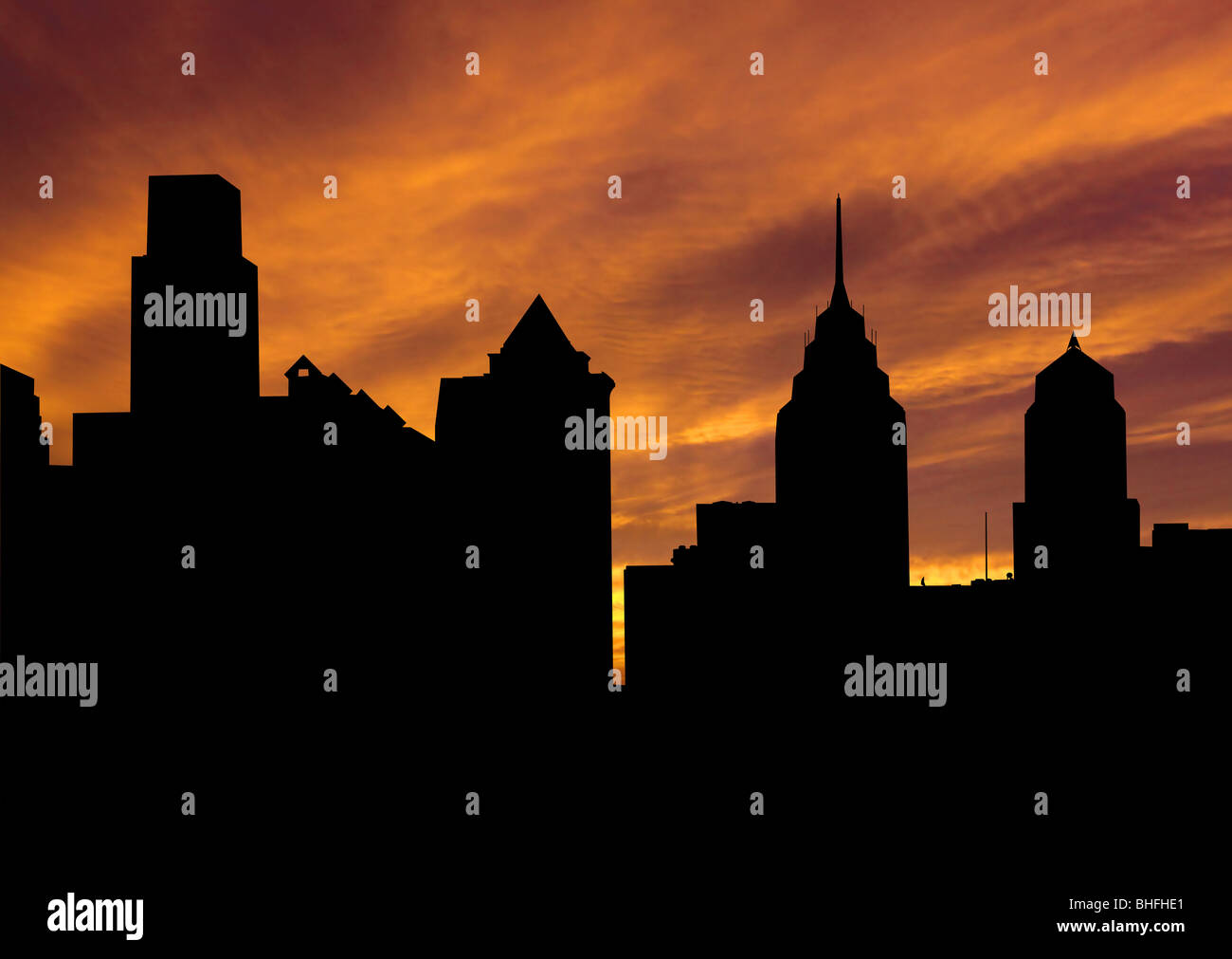 Philadelphia skyline at sunset with beautiful sky illustration Stock ...