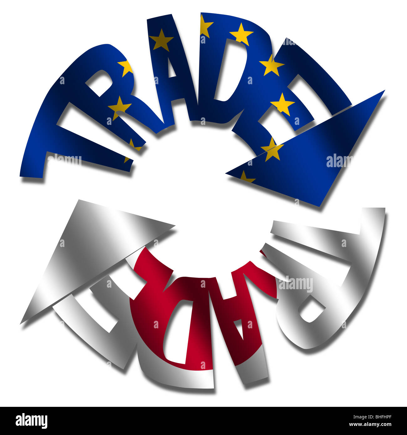 Trade text arrows with EU and Japanese flags illustration Stock Photo ...