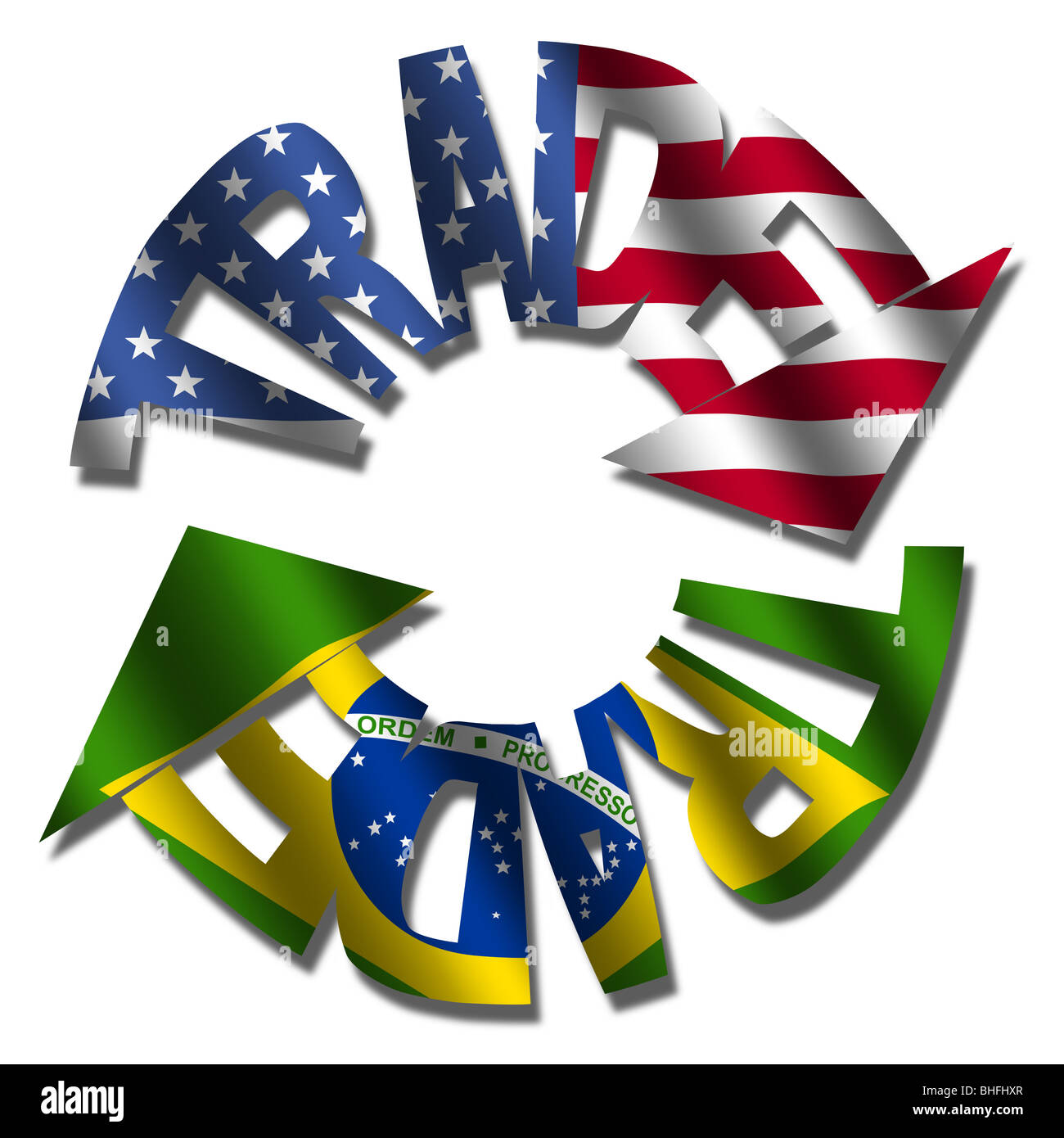 Trade text arrows with American and Brazilian flags illustration Stock ...
