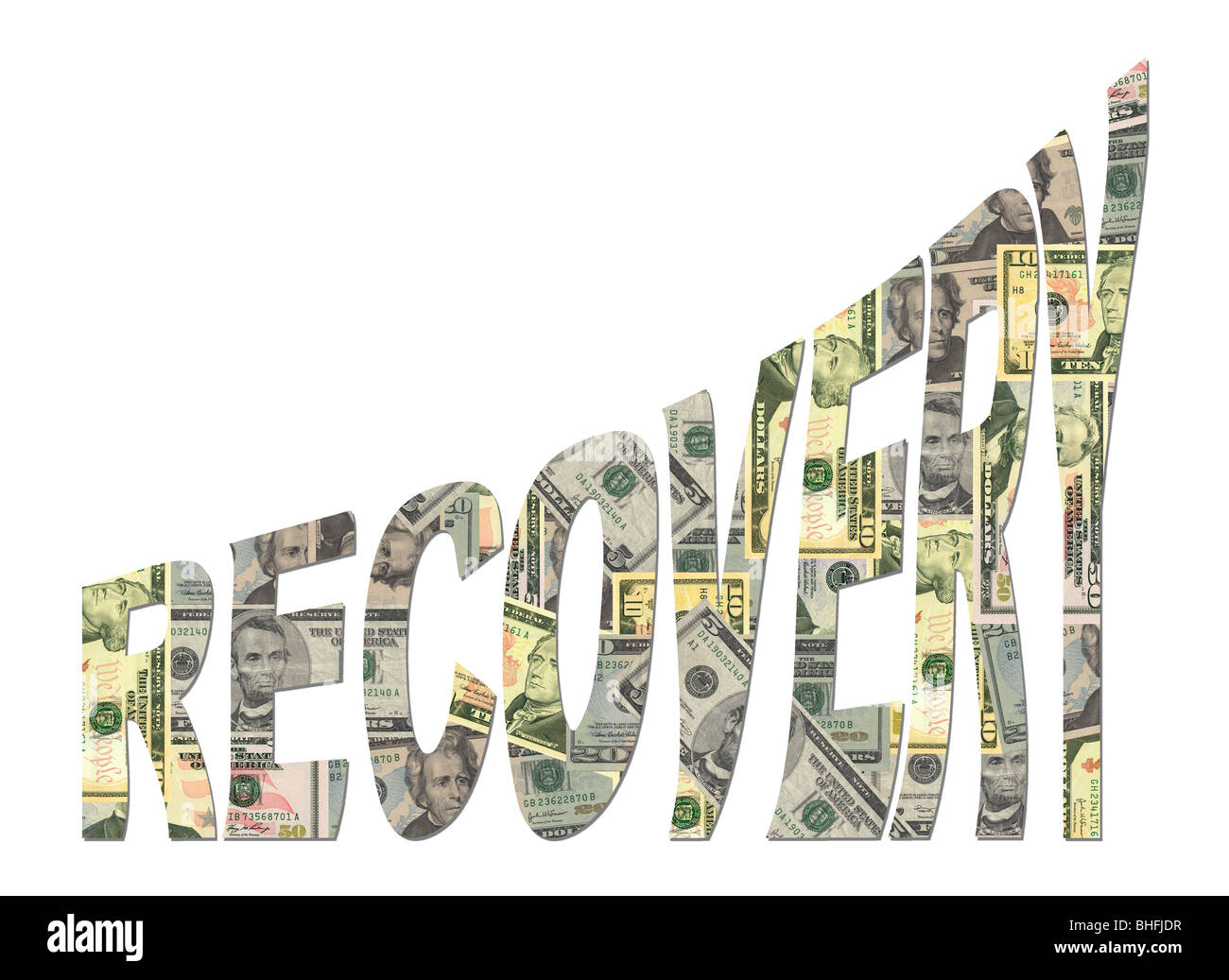 Recovery text with American dollars currency illustration Stock Photo ...