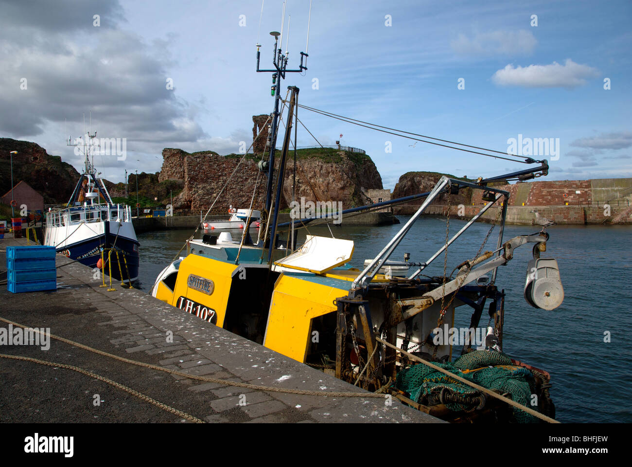Dunbar East Lothian Scotland UK Harbour Harbor Fishing Boats Quay Boats ...