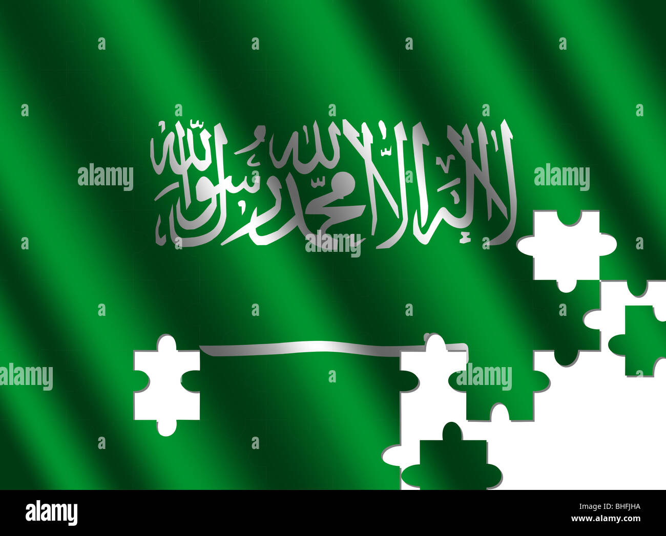 Saudi Arabia rippled flag with jigsaw pieces illustration Stock Photo ...