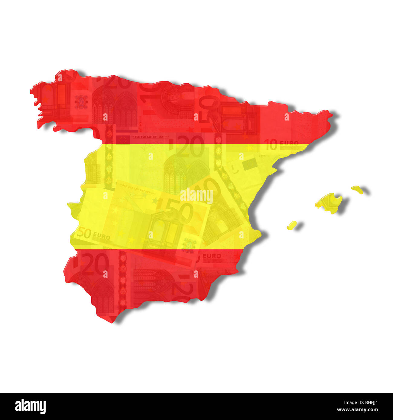 Spain Map flag with euro notes illustration Stock Photo - Alamy