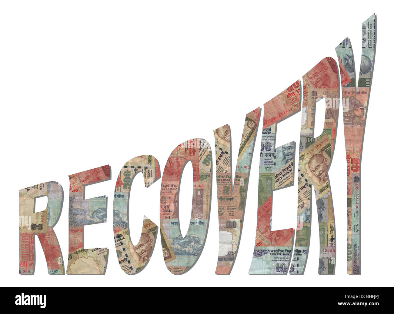 Recovery text with Indian Rupee currency illustration Stock Photo - Alamy