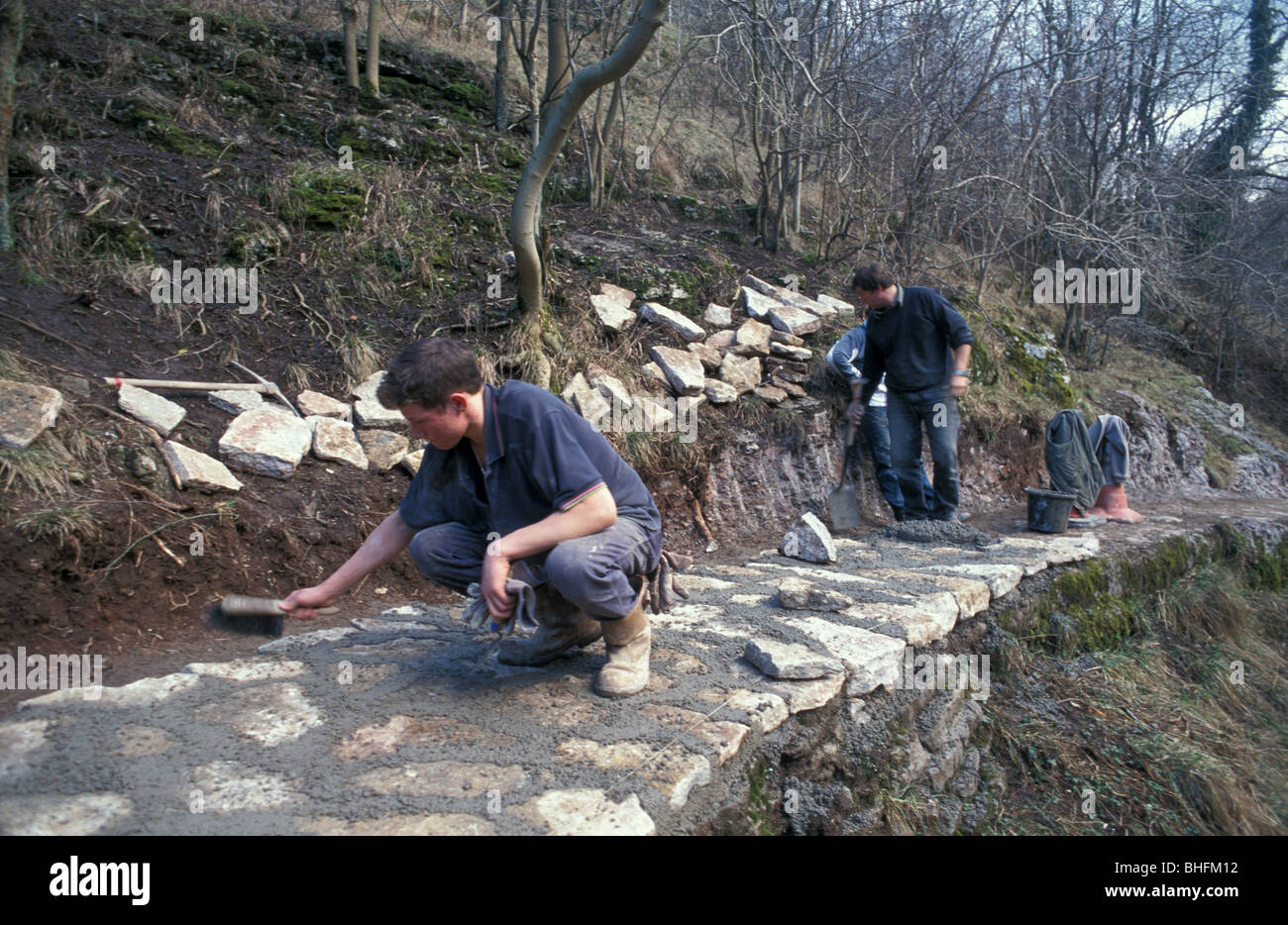 Repairing eroded footpath due to tourist pressure in Dovedale in the ...