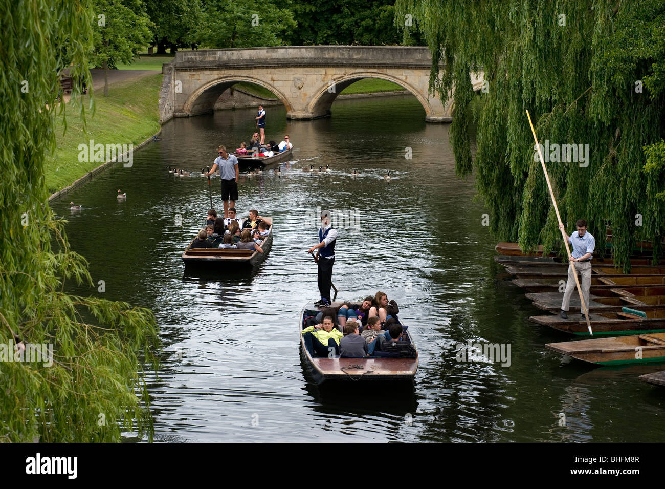 Cambridge, Britain. Bucolic traditional peaceful views of punting on ...