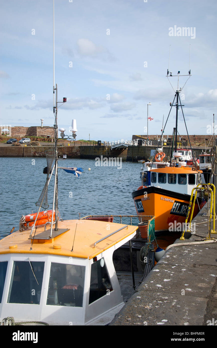 Dunbar East Lothian Scotland UK Harbour Harbor Fishing Boats Quay Stock ...