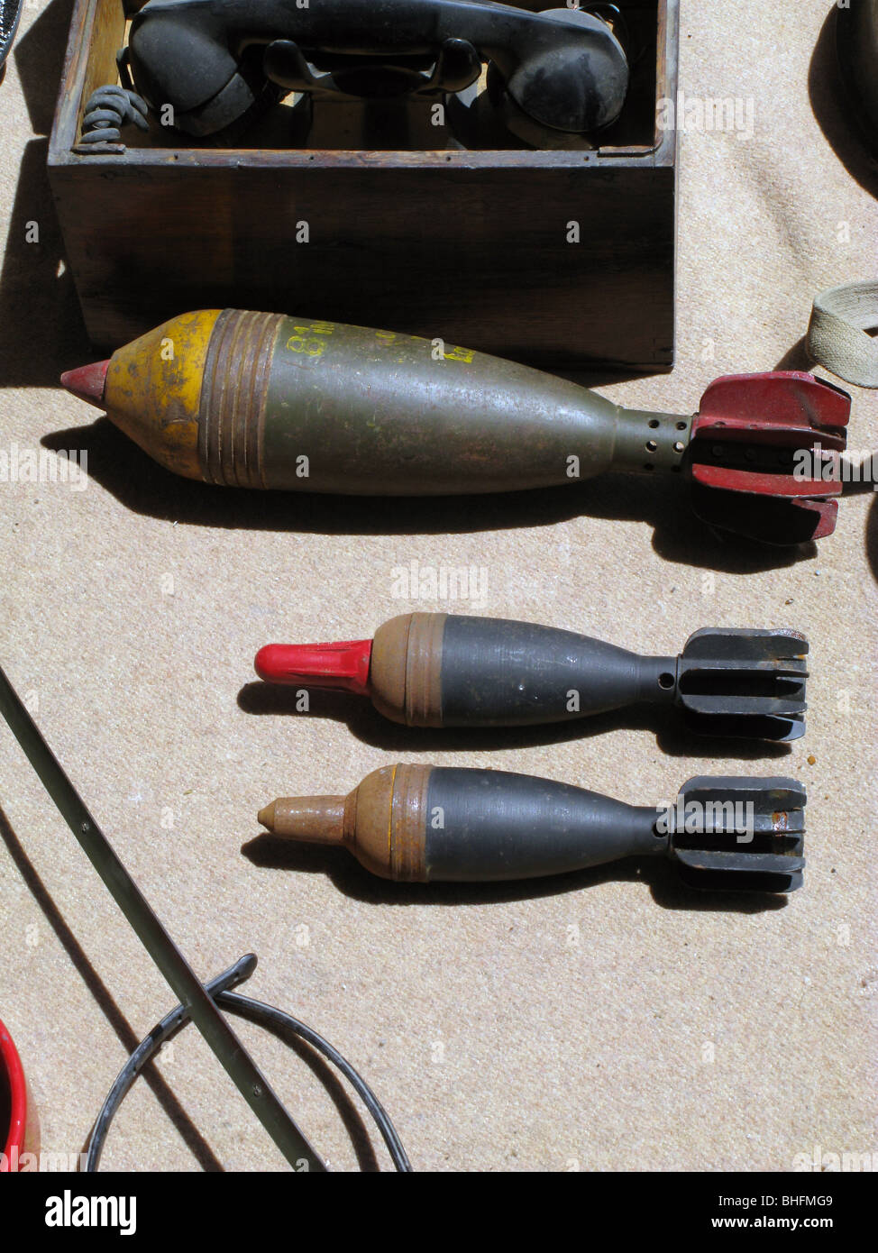 old empty bombs shells for sale on market stall stand Stock Photo - Alamy