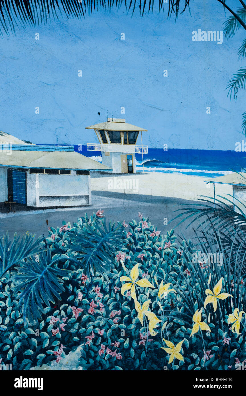 Mural on wall of shops along Old Highway 101 in Encinitas Stock Photo ...