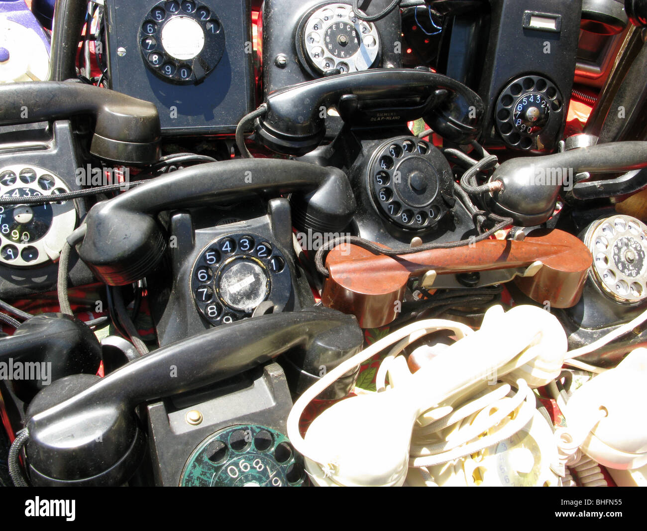old style telephones for sale on bric a brac antique market stall Stock ...