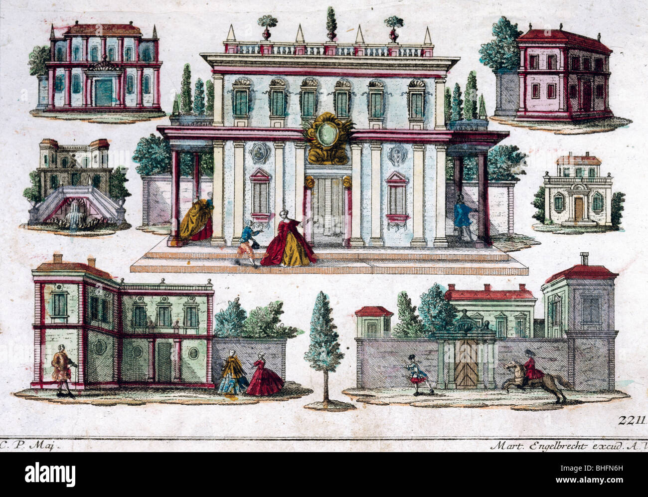 literature, picture book, Italian rococo palais and different pavillons ...