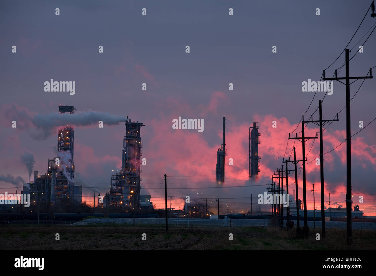 Refineries at sunset, Donaldsonville, Louisiana, start of Chemical ...
