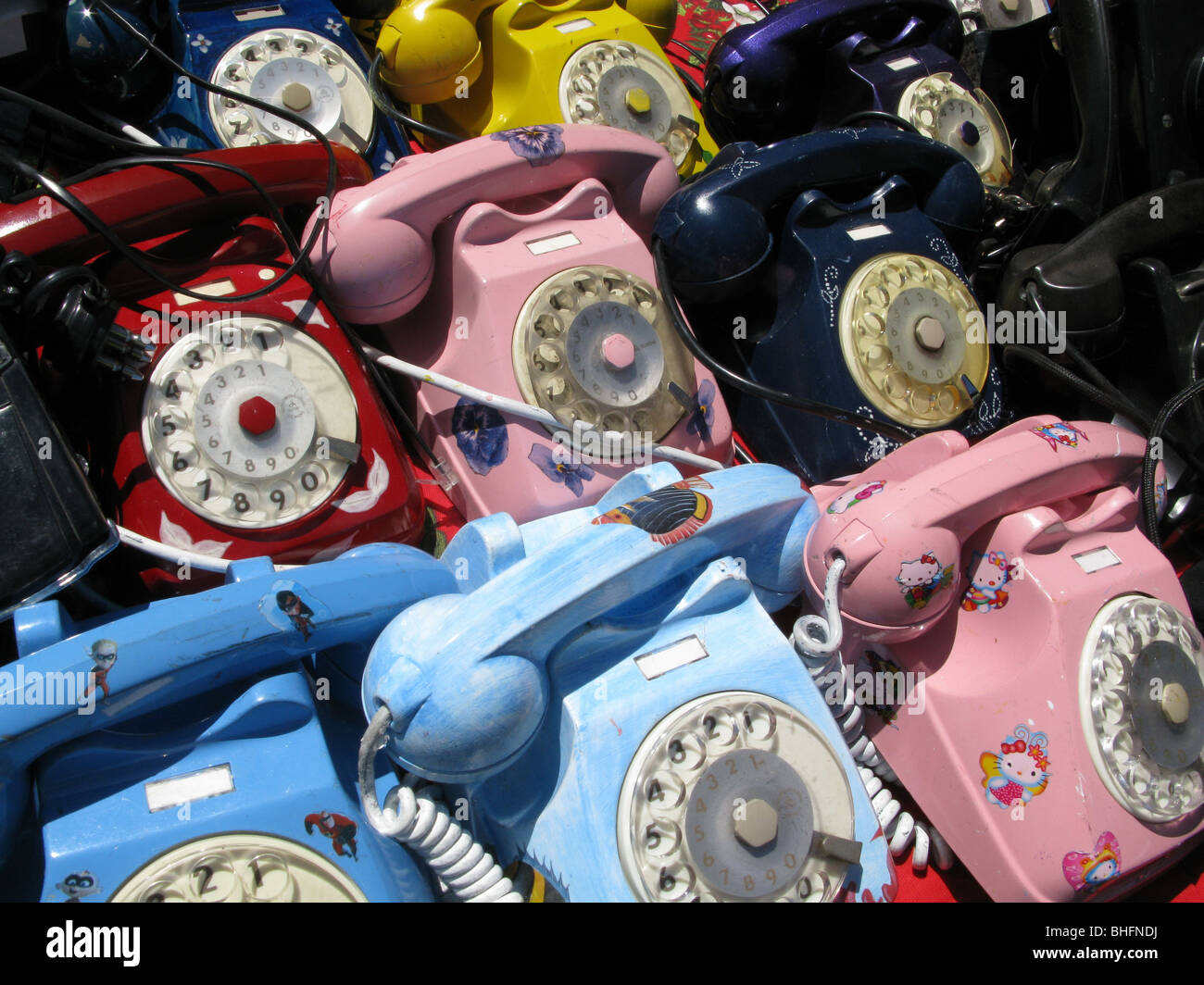 old style telephones for sale on bric a brac antique market stall Stock ...