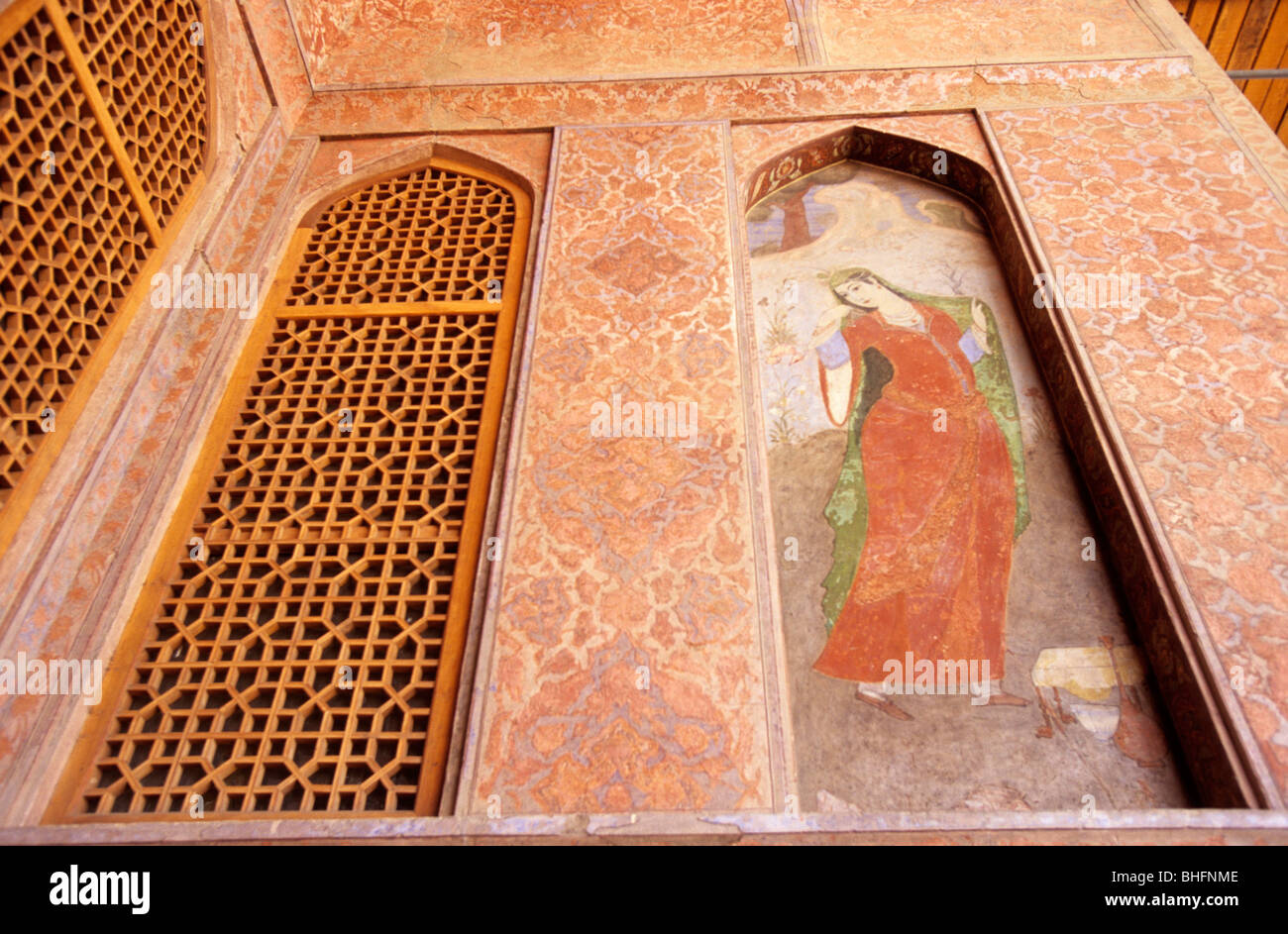 Fresco in Ali Qapu palace, Isfahan, Iran Stock Photo - Alamy