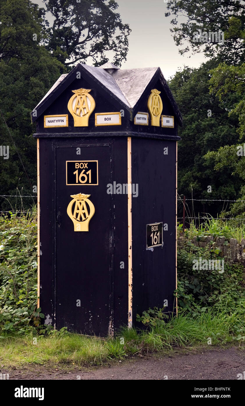 Automobile association (AA) roadside 1930's call box in Wales UK Stock ...