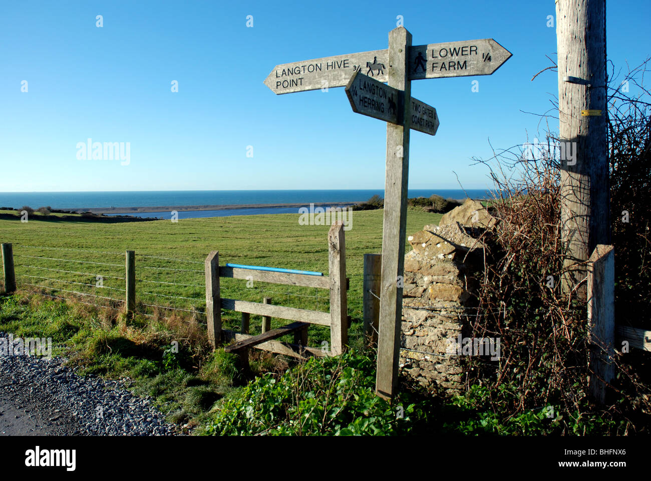 Signpost at Langton Herring in Dorset Stock Photo - Alamy