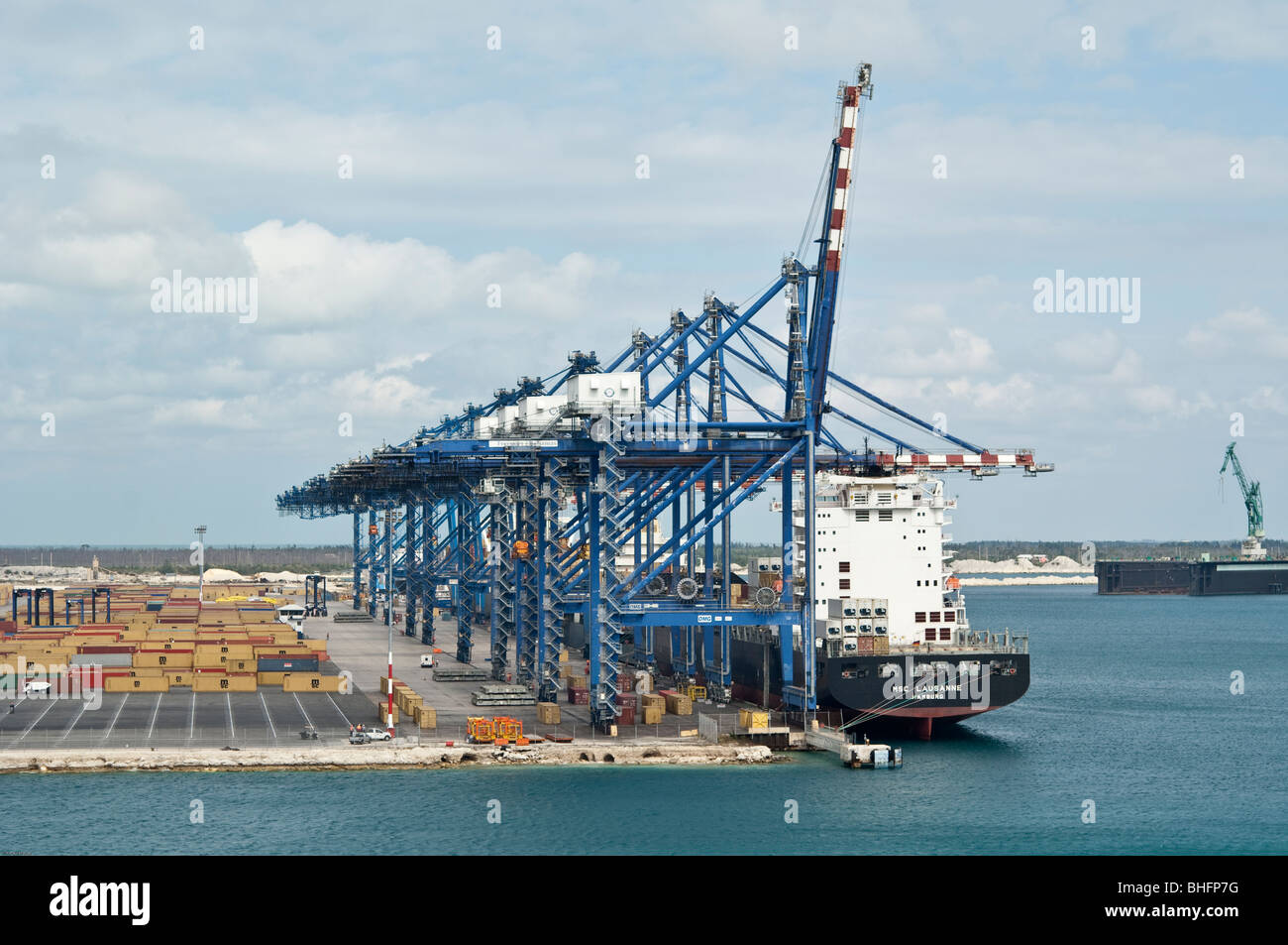 The MSC Lausanne is loaded with containers for its' next voyage Stock ...