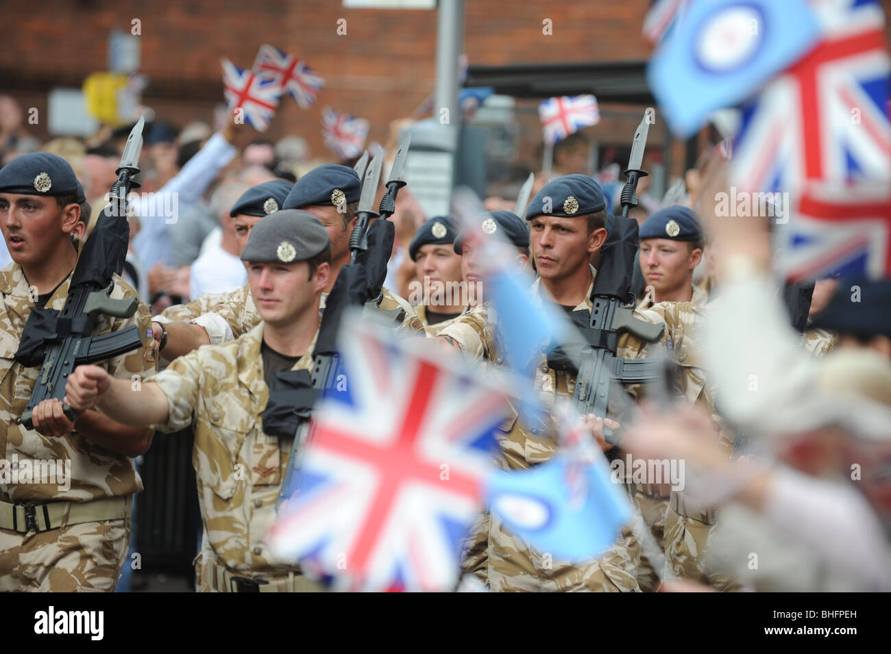 Home coming parade for British Troops Stock Photo - Alamy