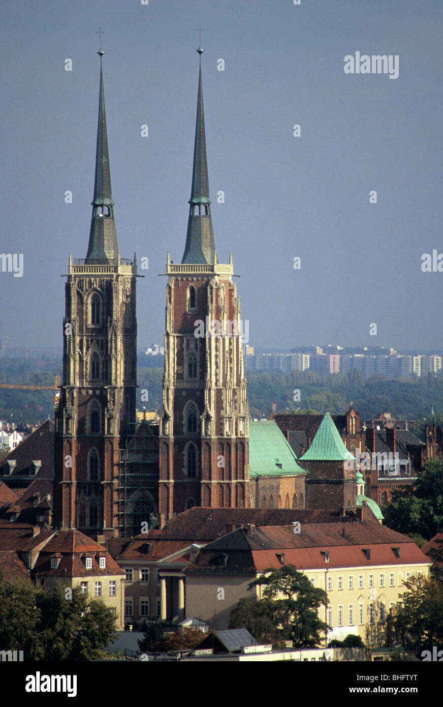 Cathedral seen from St Mary Magdalene church viewing platform, Wroclaw ...