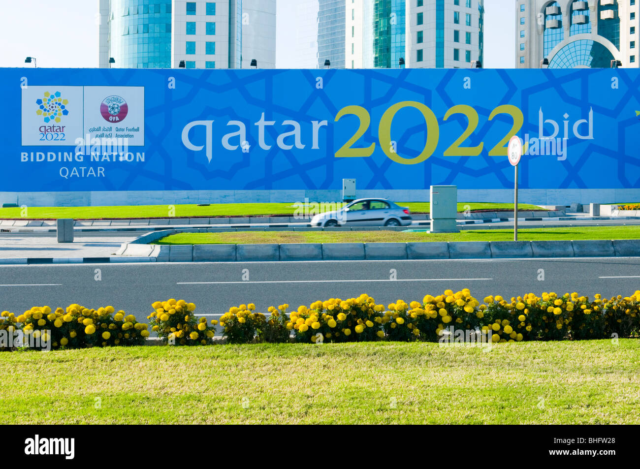 Advertisement on side of road for Qatar's 2022 Football World Cup bid ...