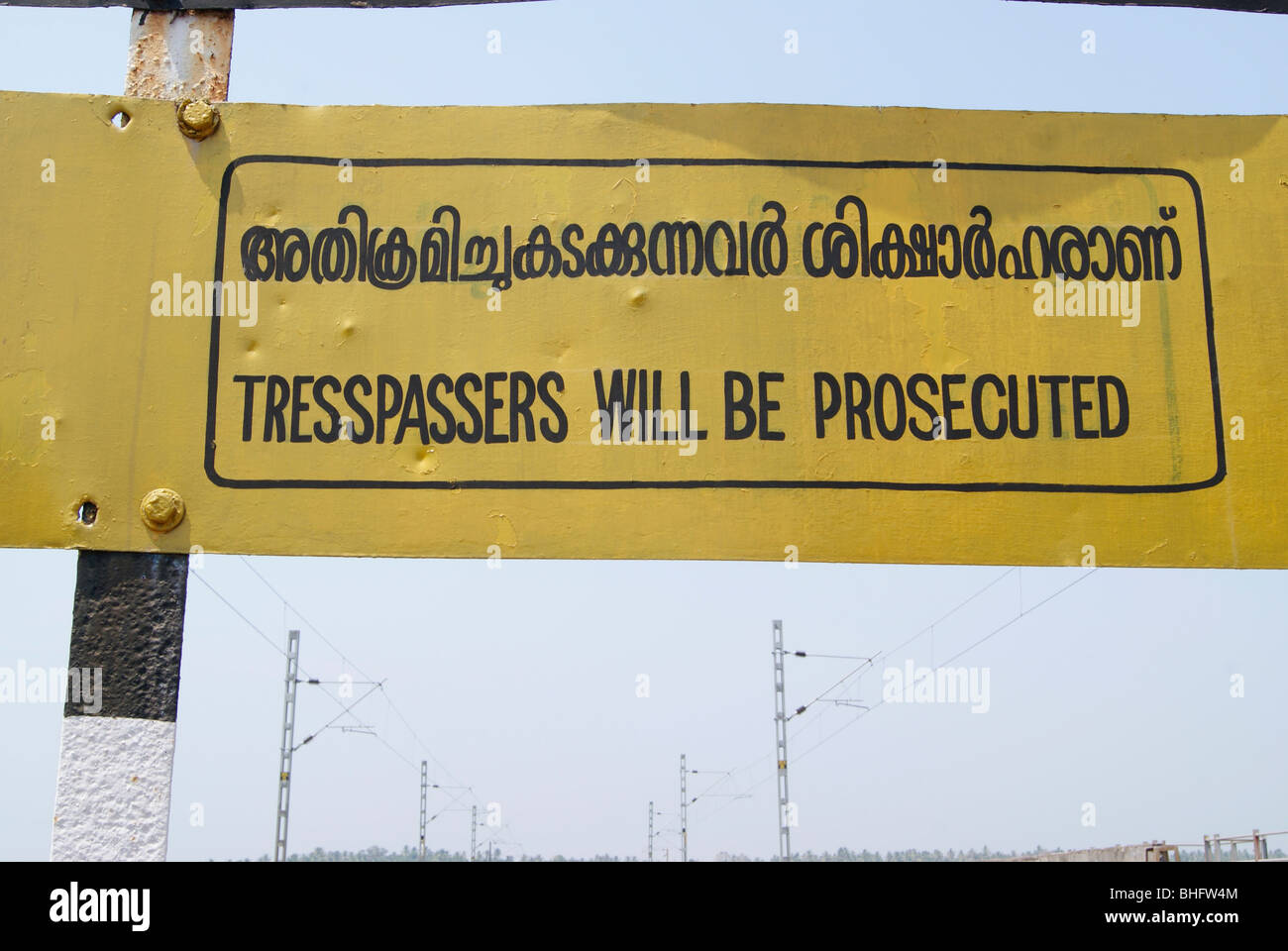 Trespassers will be Prosecuted Warning Sign Board nearby a Railway ...