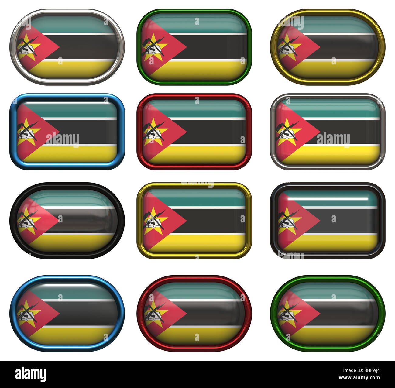 twelve buttons of the Flag of Mozambique Stock Photo - Alamy