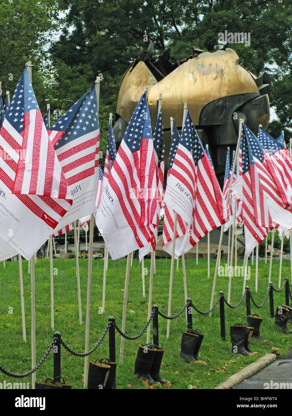American flags ground zero memorial Stock Photo - Alamy