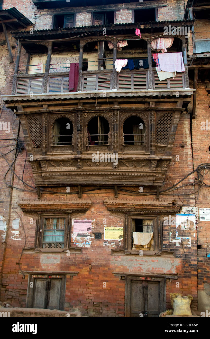 Traditional wooden and brick housing in Bhaktapur, Kathmandu, Nepal ...
