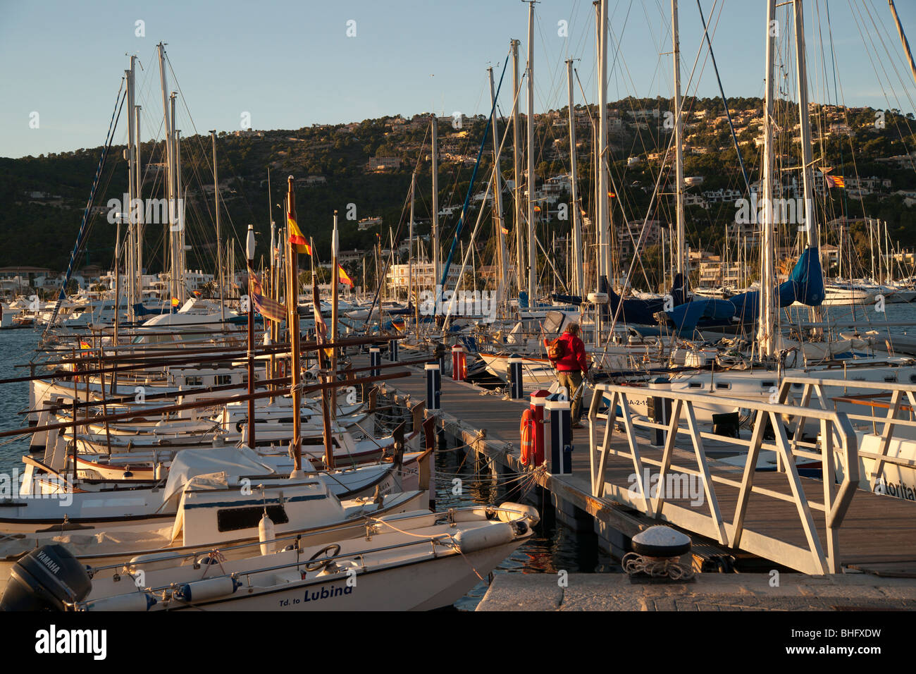 Mallorca Port d'Andratx November evening harbour with fishing and ...