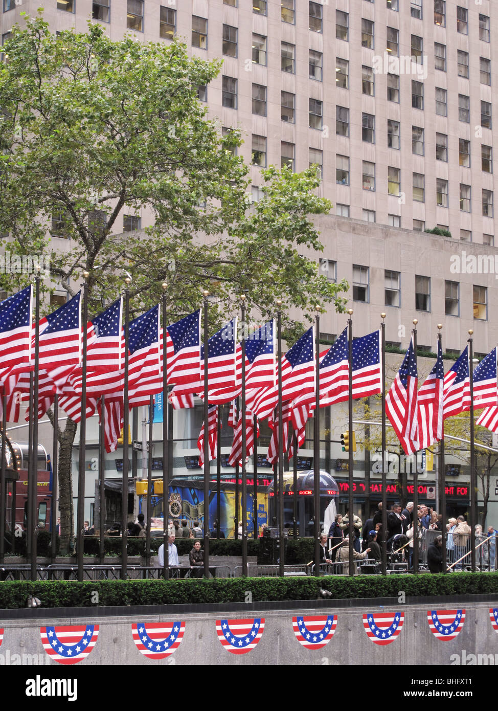 American flags Rockefeller center NYC Stock Photo - Alamy