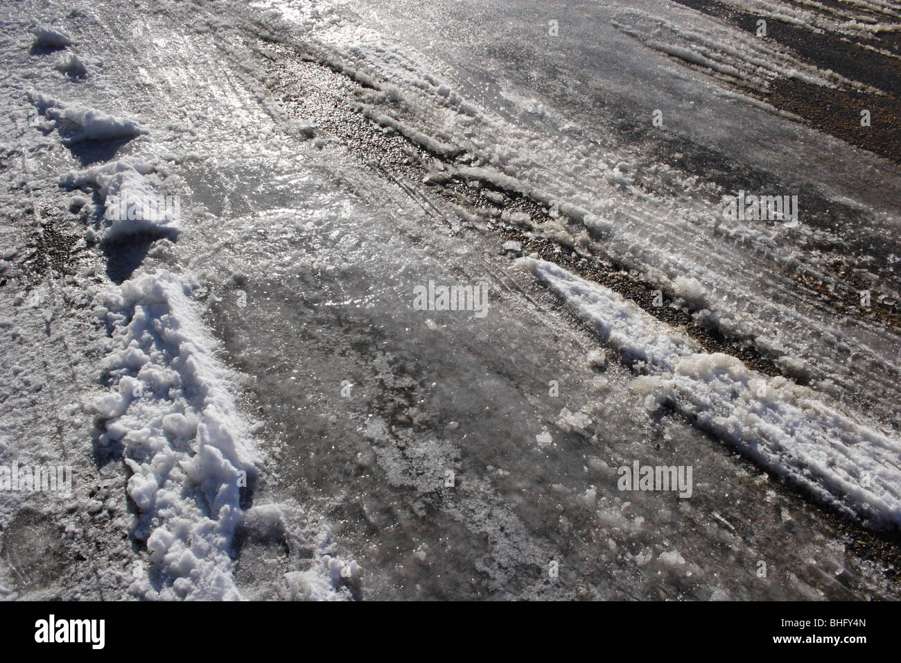 Icy road conditions after winter storm Stock Photo - Alamy