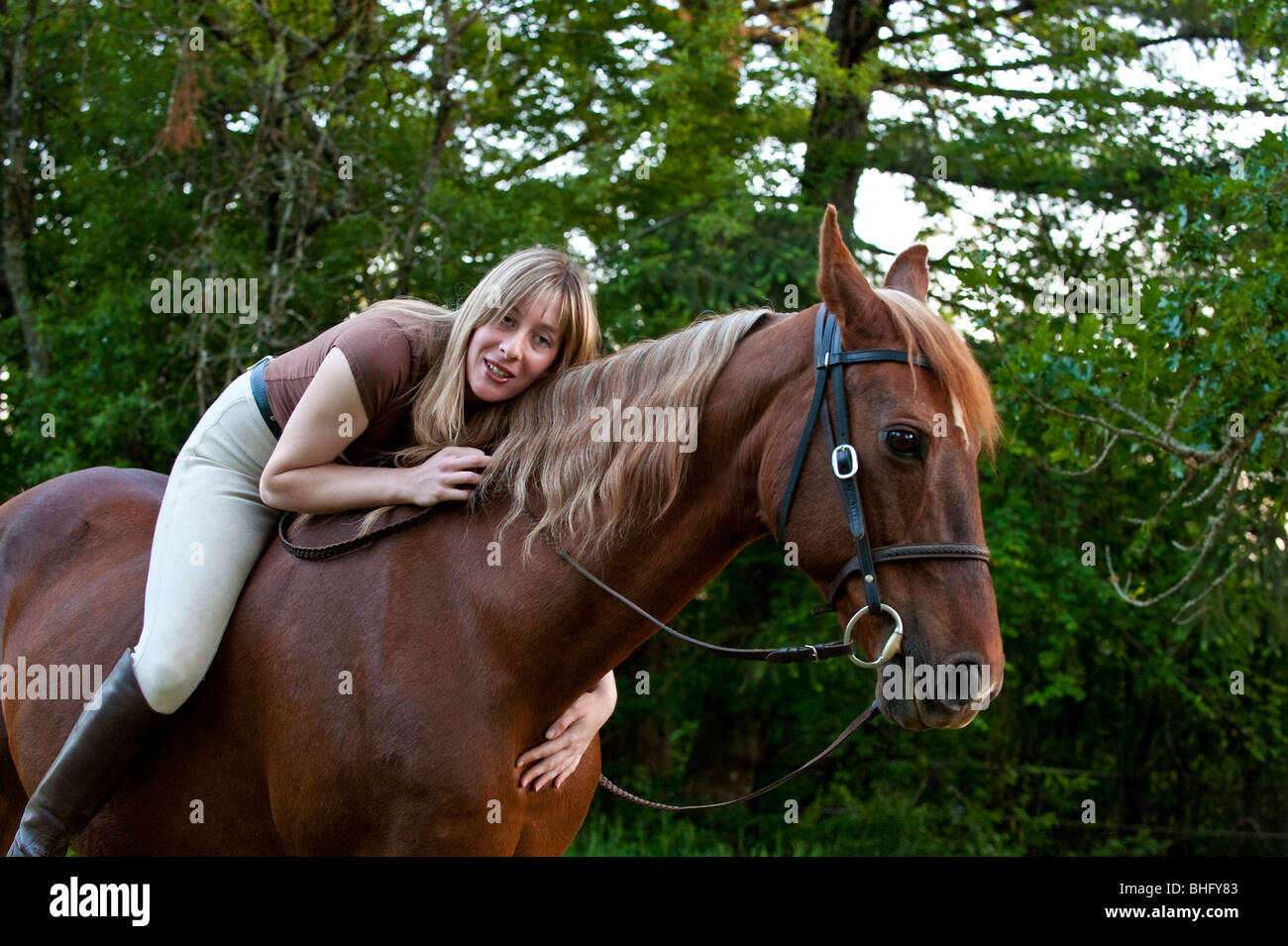 Woman girl riding bareback hi-res stock photography and images - Alamy