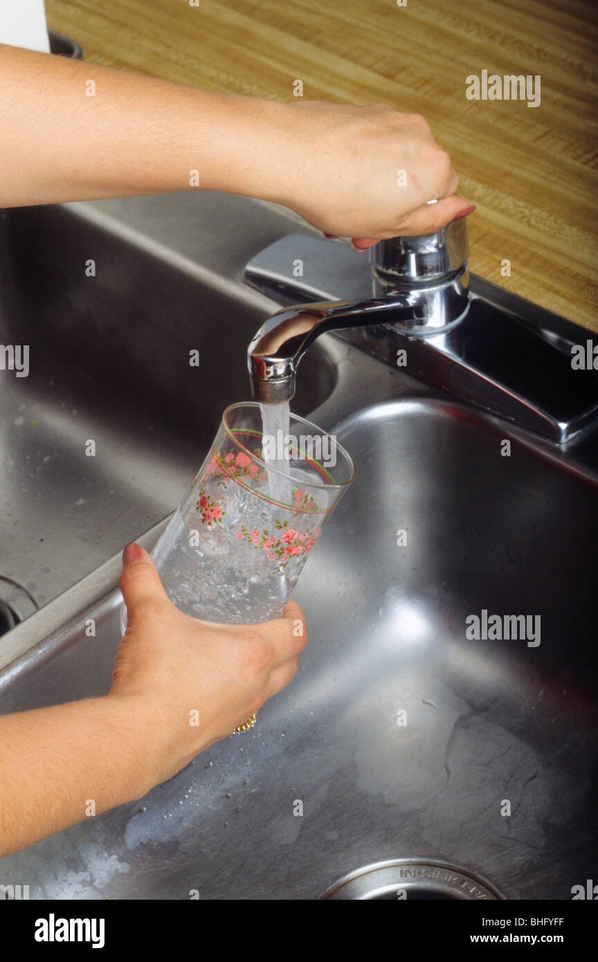 fresh tap water glass fill drink hydrate faucet cool wet Stock Photo ...