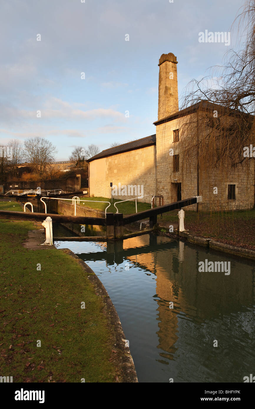 Thimble Mill adjacent to Bath Locks on the Kennet and Avon Canal Stock ...